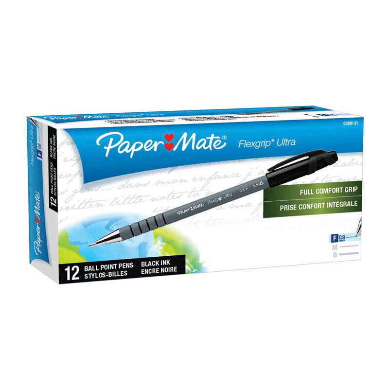 Buy Paper Mate Flex Grip Ball Point 0.8mm Black Box of 12 9680131 ...