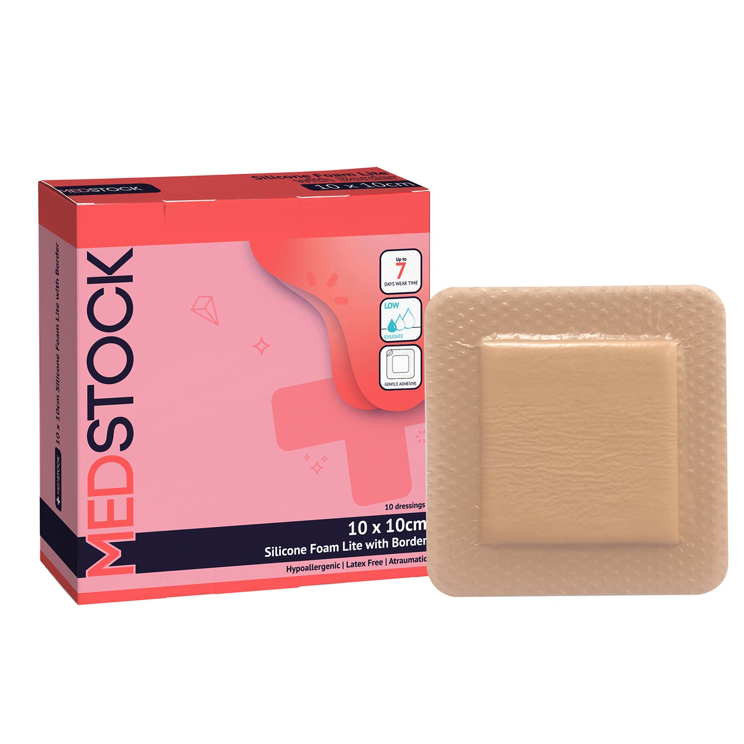 Buy MEDSTOCK Silicone Foam Lite Dressing with Border - 10cm x 10cm (Box of 10) - MyDeal Australia