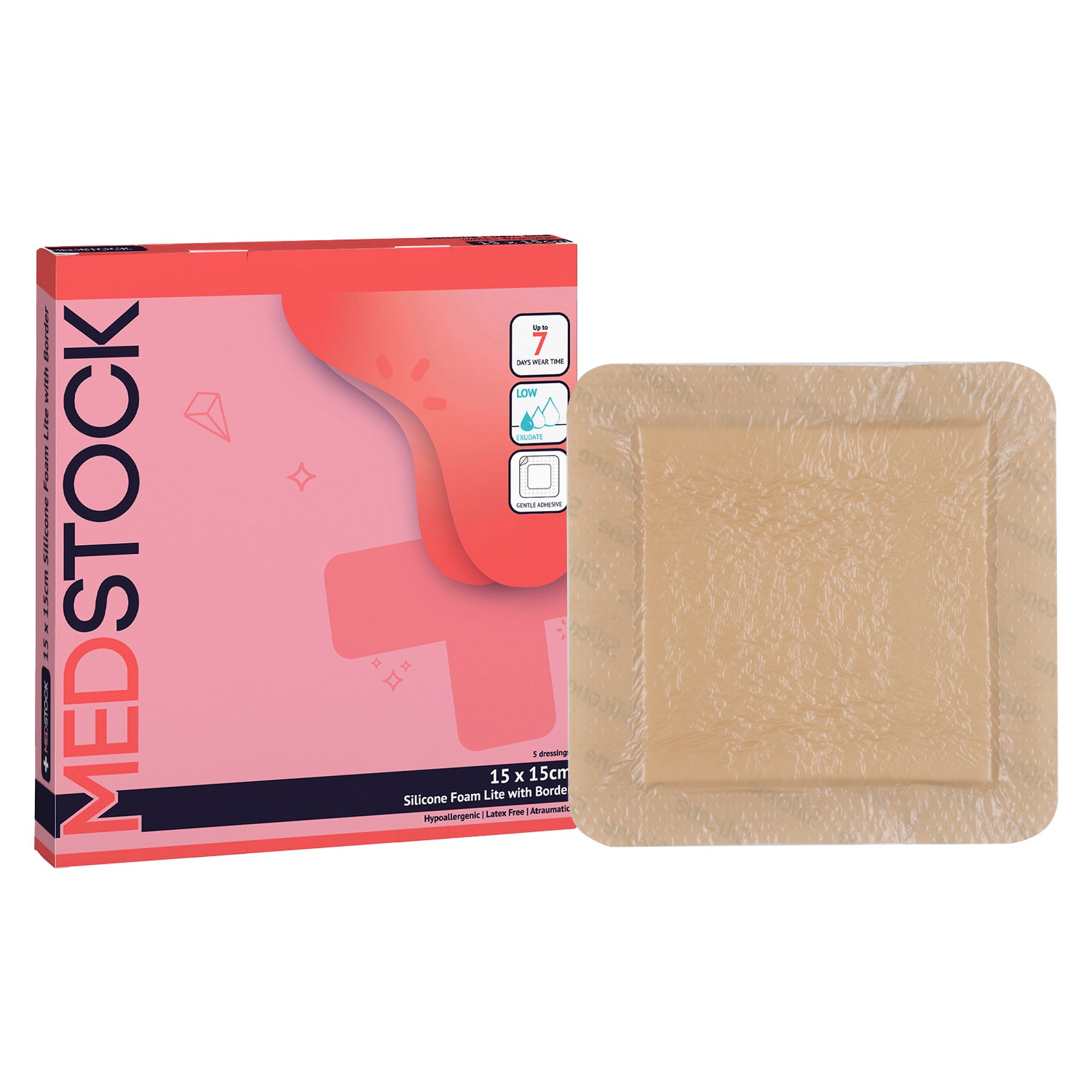 Buy MEDSTOCK Silicone Foam Lite Dressing with Border - 15cm x 15cm (Box of 5) - MyDeal Australia