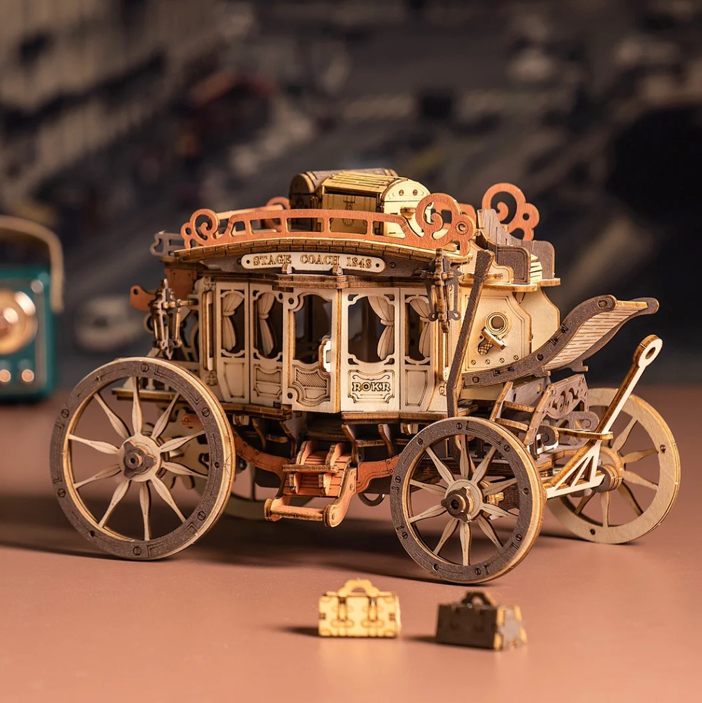 Buy ROKR Stagecoach 3D Wooden Puzzle DIY Mechanical Model Kit Music Box ...