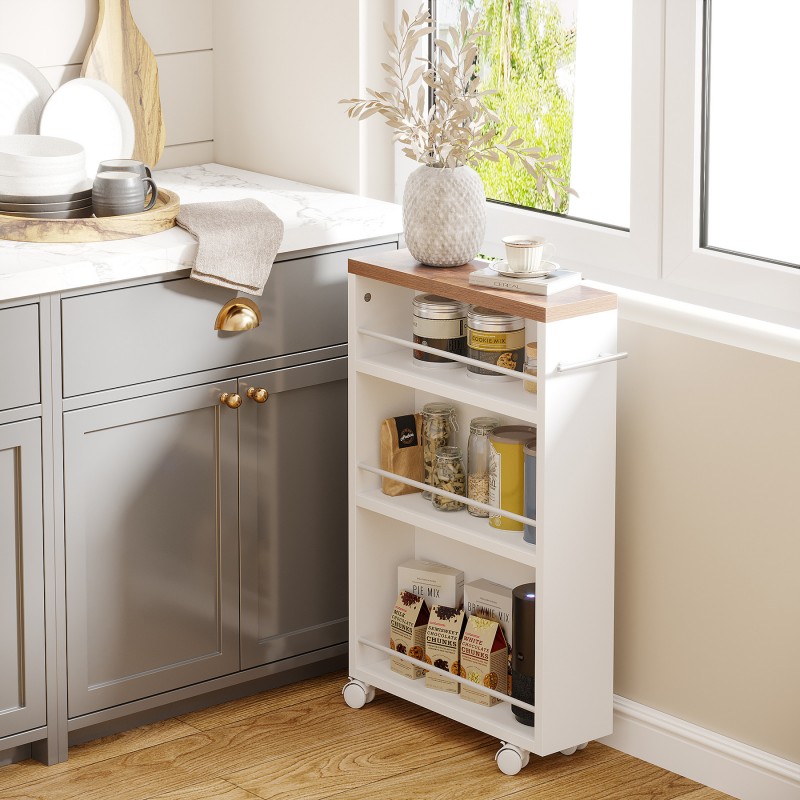 Buy OAKORY 80cm H 3-Tier Shelf Slimline Trolley for Narrow Spaces with Easy Mobility ...