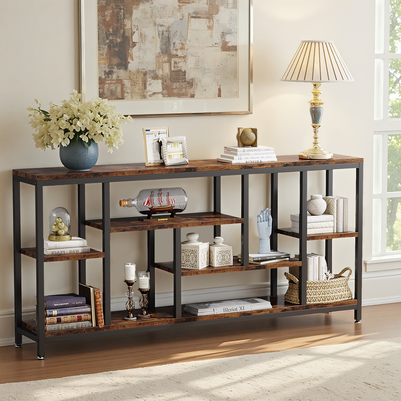 Buy OAKORY Industrial 180 cm Long Console Table, Sofa table, Hallway ...