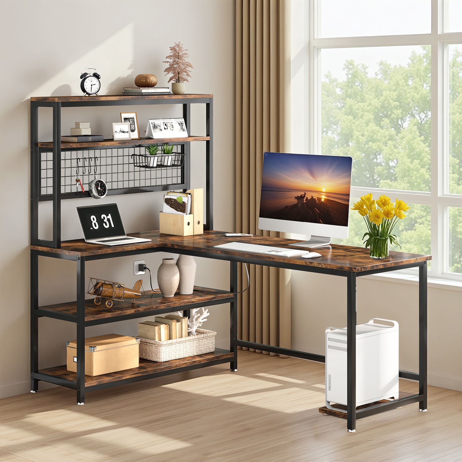 Buy OAKORY L-Shaped Writing Desk, Writing Table with Wireless Charging ...