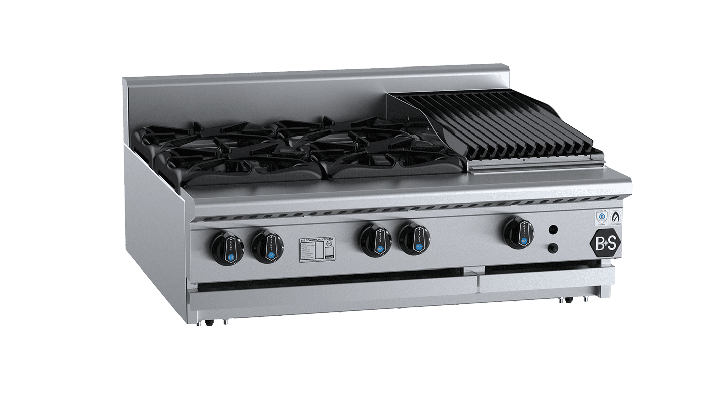Buy B+S Black Combination Four Open Burners & 300mm Char Broiler Bench ...
