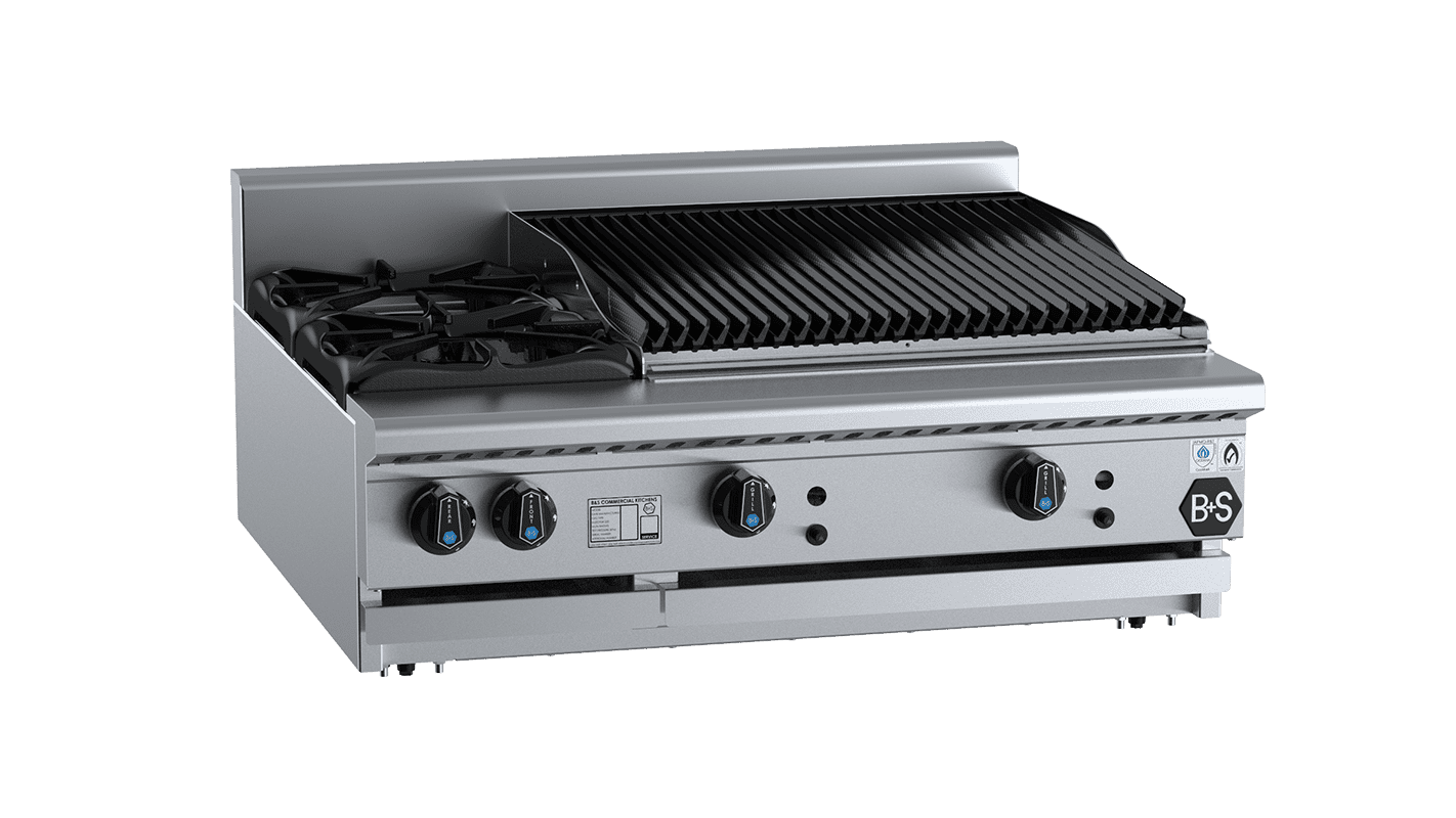 Buy B+S Black Combination Two Open Burners & 600mm Char Broiler Bench ...