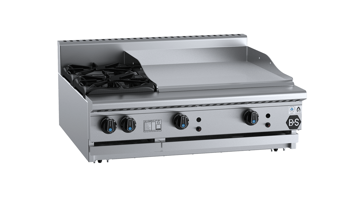 Buy B+S Black Combination Two Open Burners & 600mm Grill Plate Bench ...