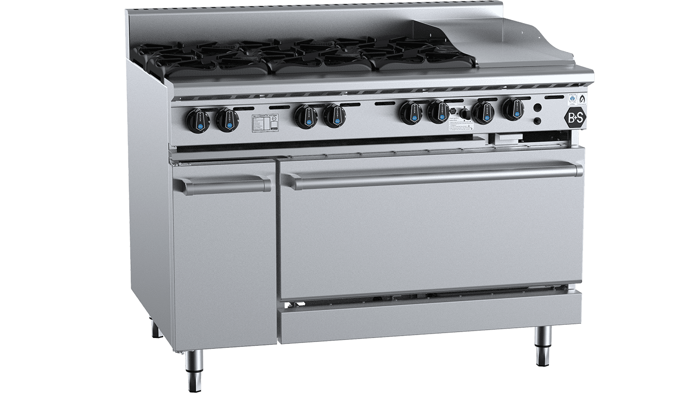 Buy B+S Black Oven with Six Open Burners & 300mm Grill Plate Natural ...