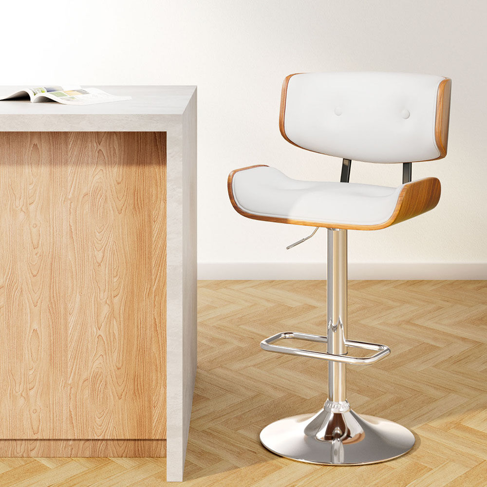 Buy Bar Stools Gas Lift Leather White - MyDeal Australia