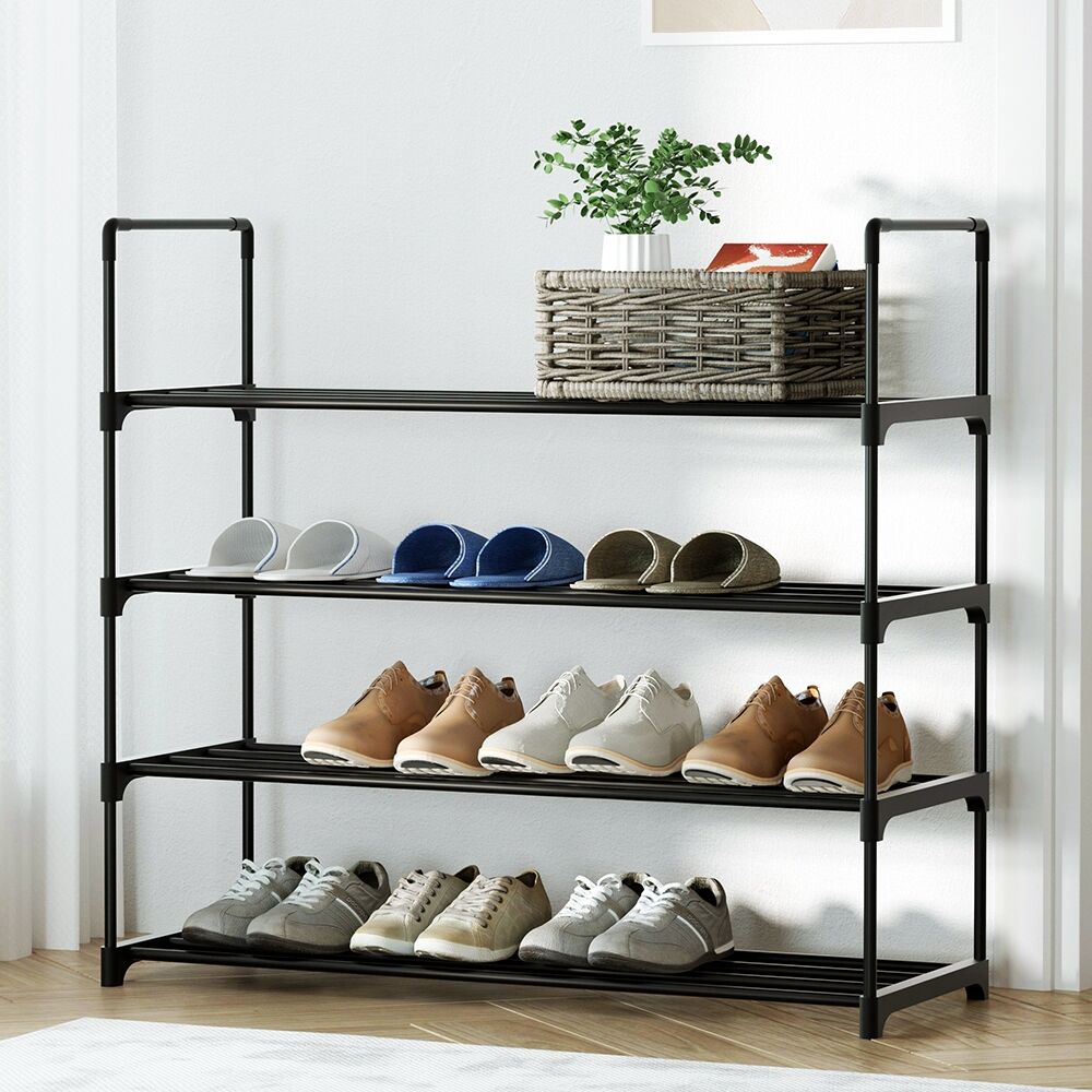 Buy Shoe Rack 4-tier 16 Pairs Stackable Black - MyDeal Australia