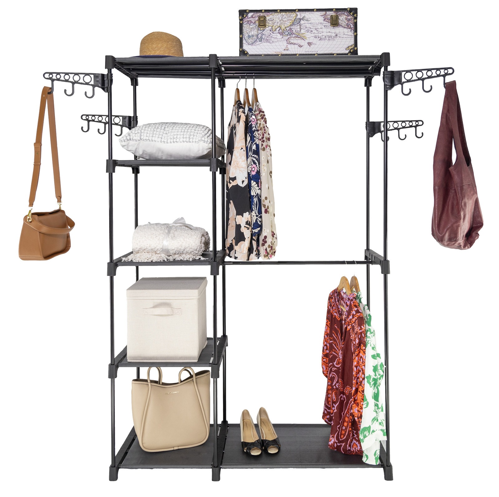 Buy SORTI 6 Tiers Wire Shelving Clothing Garment Racks, with 2 Hanging ...