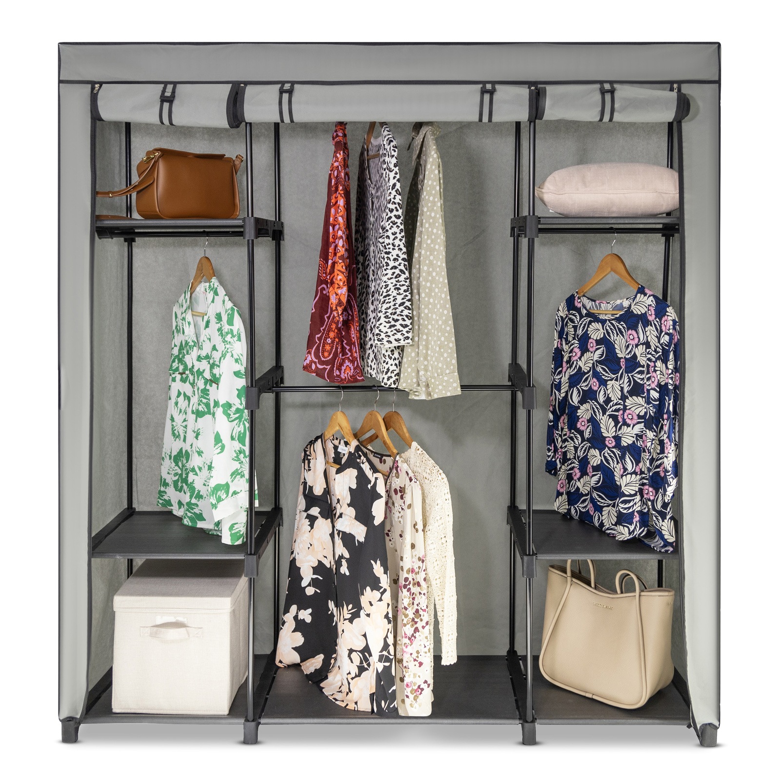 Buy SORTI 8 Tiers Wire Shelving Clothing Garment Racks, Grey Cover with ...