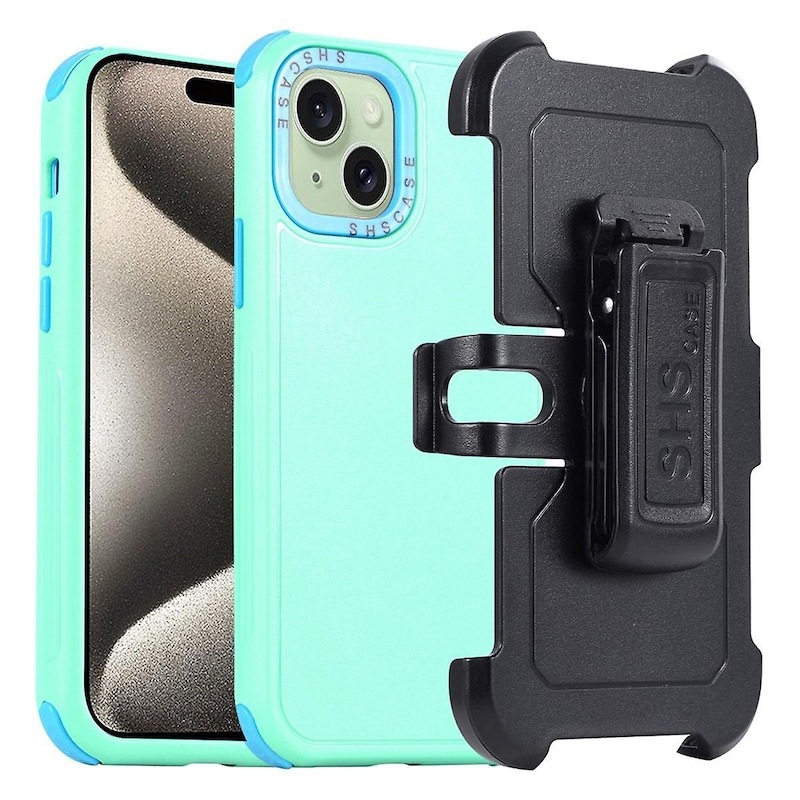 Buy For iPhone 15 Plus Belt Clip Holster Case Dual Layer TPU+PC Kickstand Shockproof Cell Phone ...