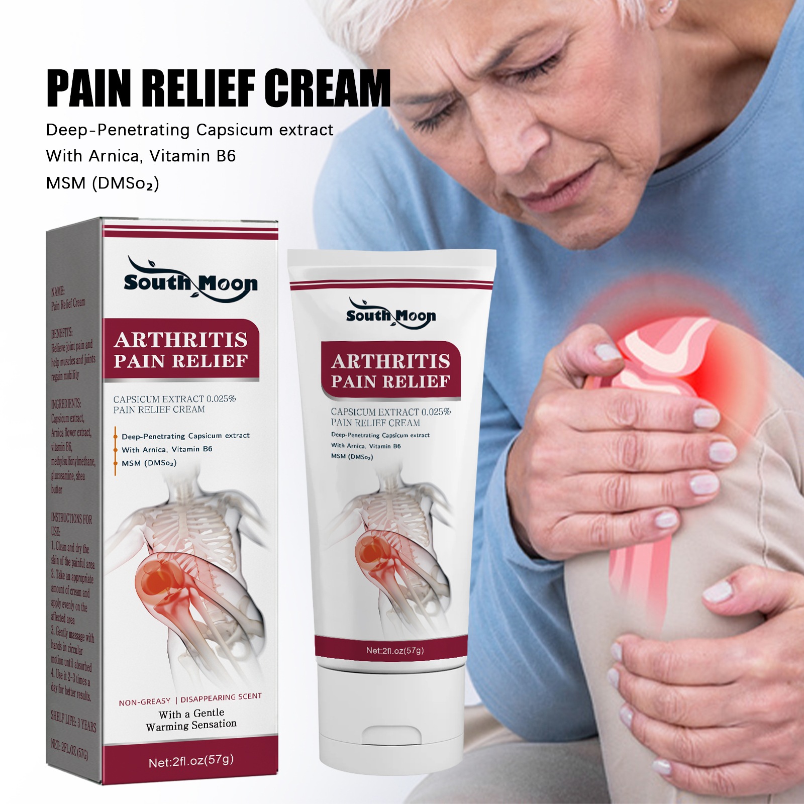 Buy South Moon Pain Relief Cream, Relieve Joints Knees Cervical ...