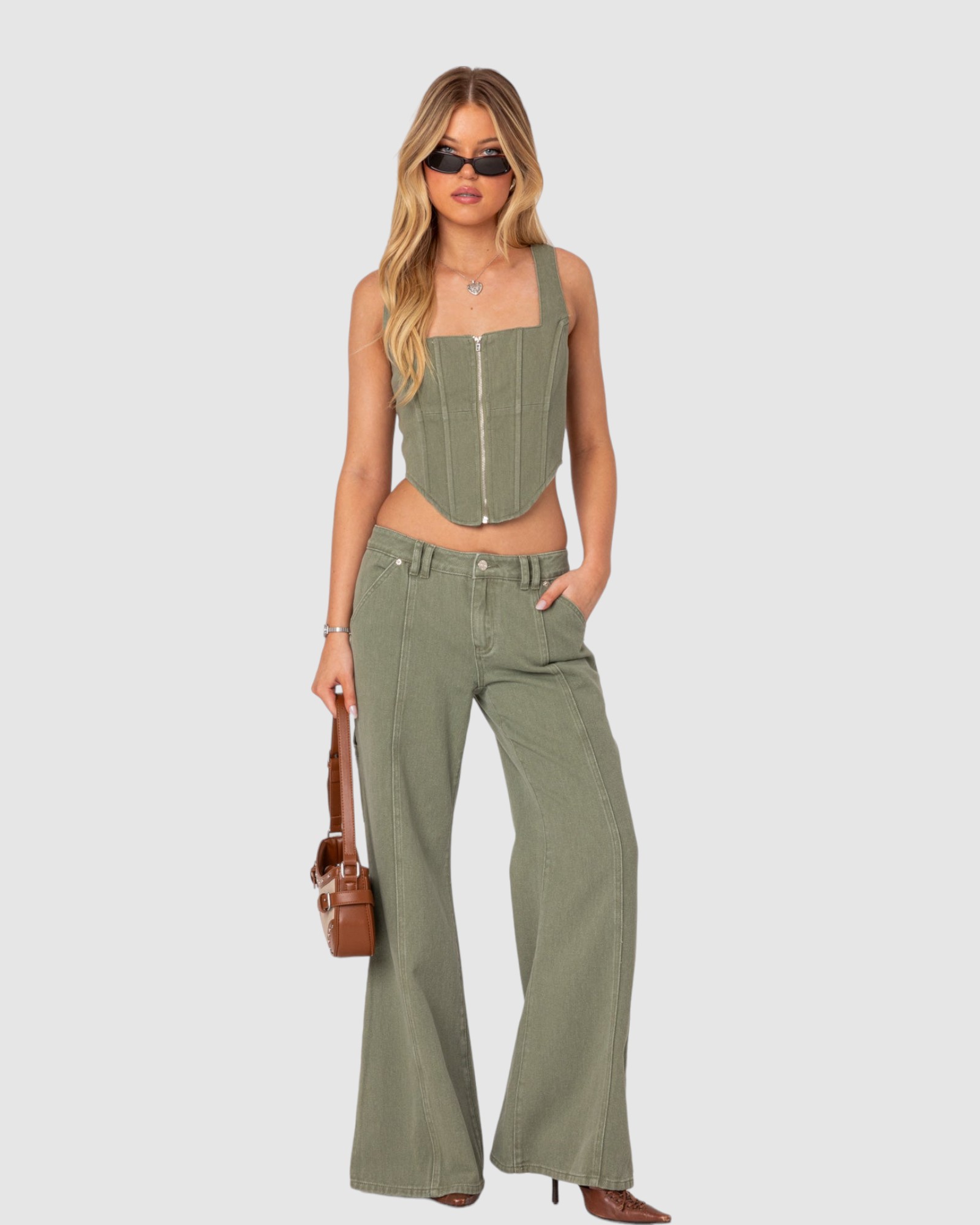 Buy EDIKTED Womens Lottie Low Rise Washed Carpenter Jeans OLIVE ...