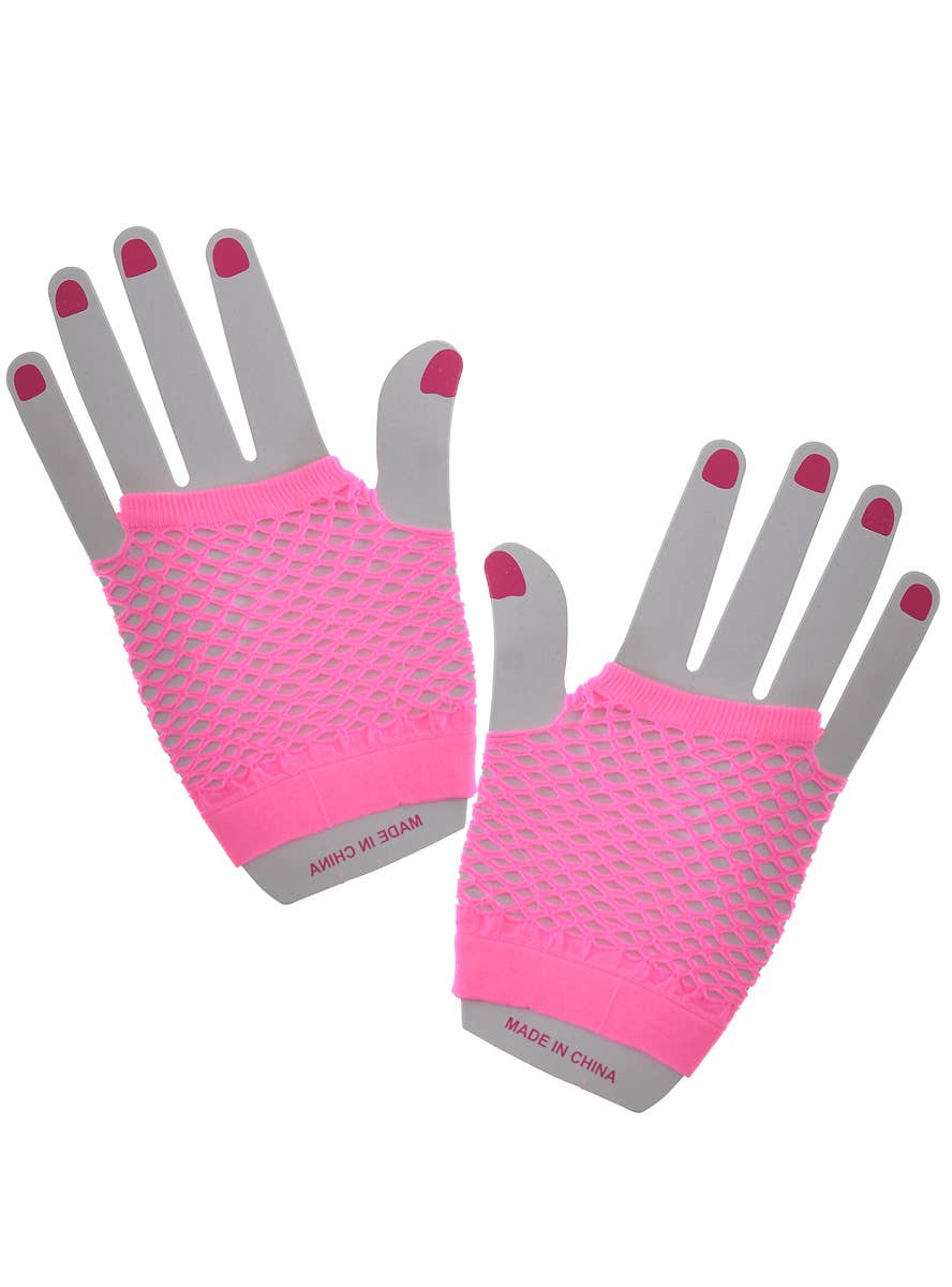 Buy 80s Neon Pink Fishnet Fingerless Costume Gloves - MyDeal Australia