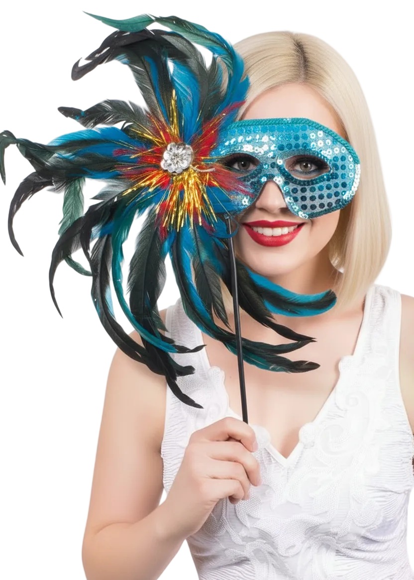 Buy Carnival Flat Feather Blue Hand-Held Masquerade Mask - MyDeal Australia