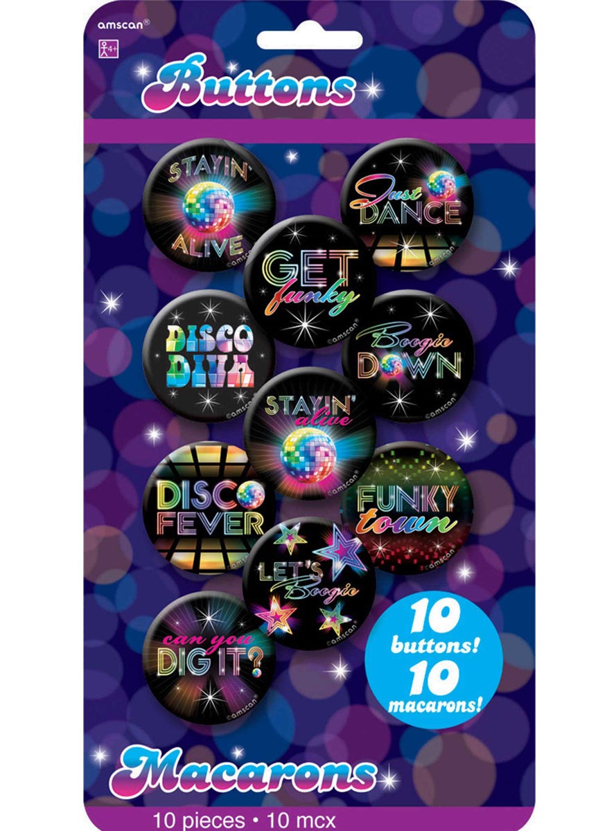 Buy Disco Fever 10 Pack of 1970s Costume Badges - MyDeal Australia