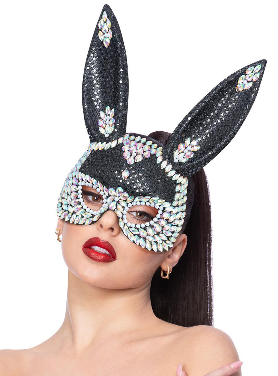 Buy Elegant Jewelled Womens Black Rabbit Costume Mask - MyDeal Australia