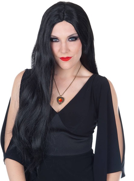 Buy Long Black Morticia Addams Inspired Womens Costume Wig - MyDeal ...