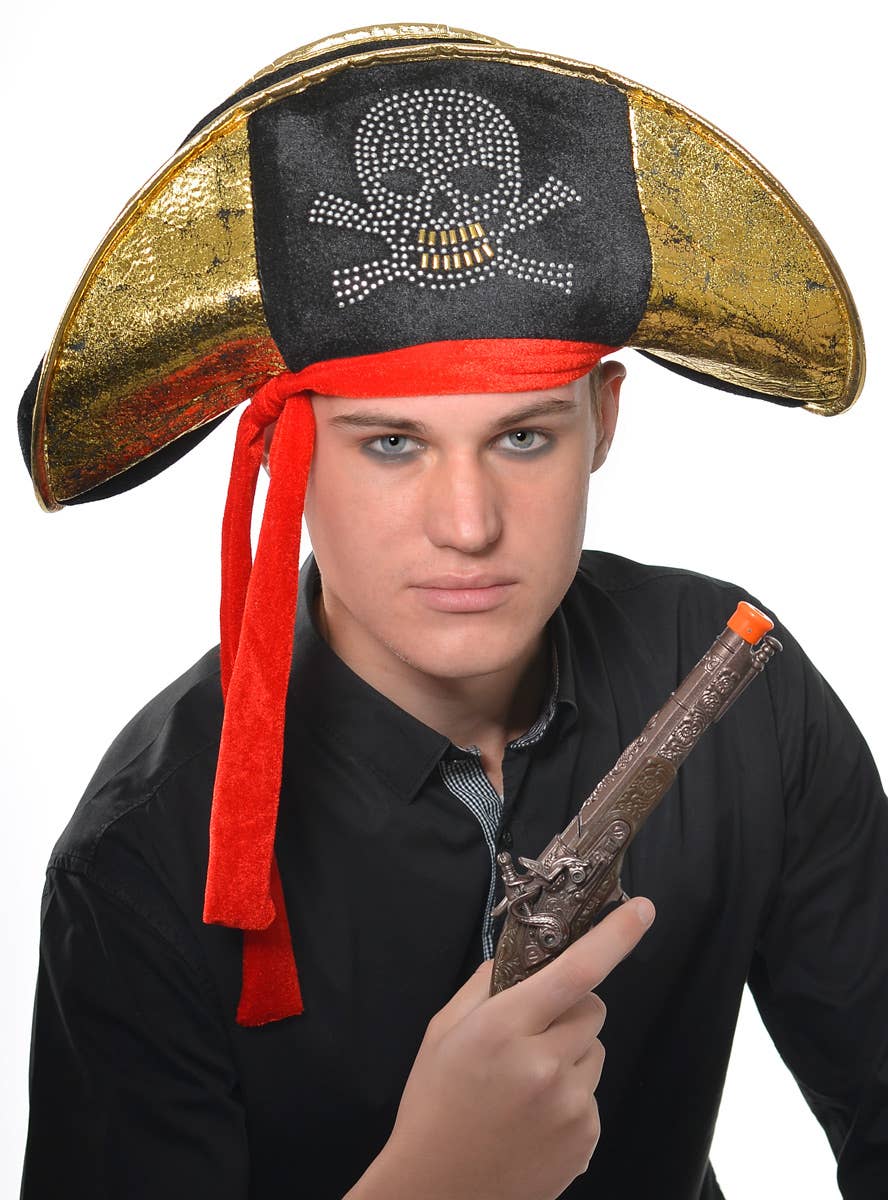 Buy Pirate Captain Adults Black and Gold Costume Hat - MyDeal Australia