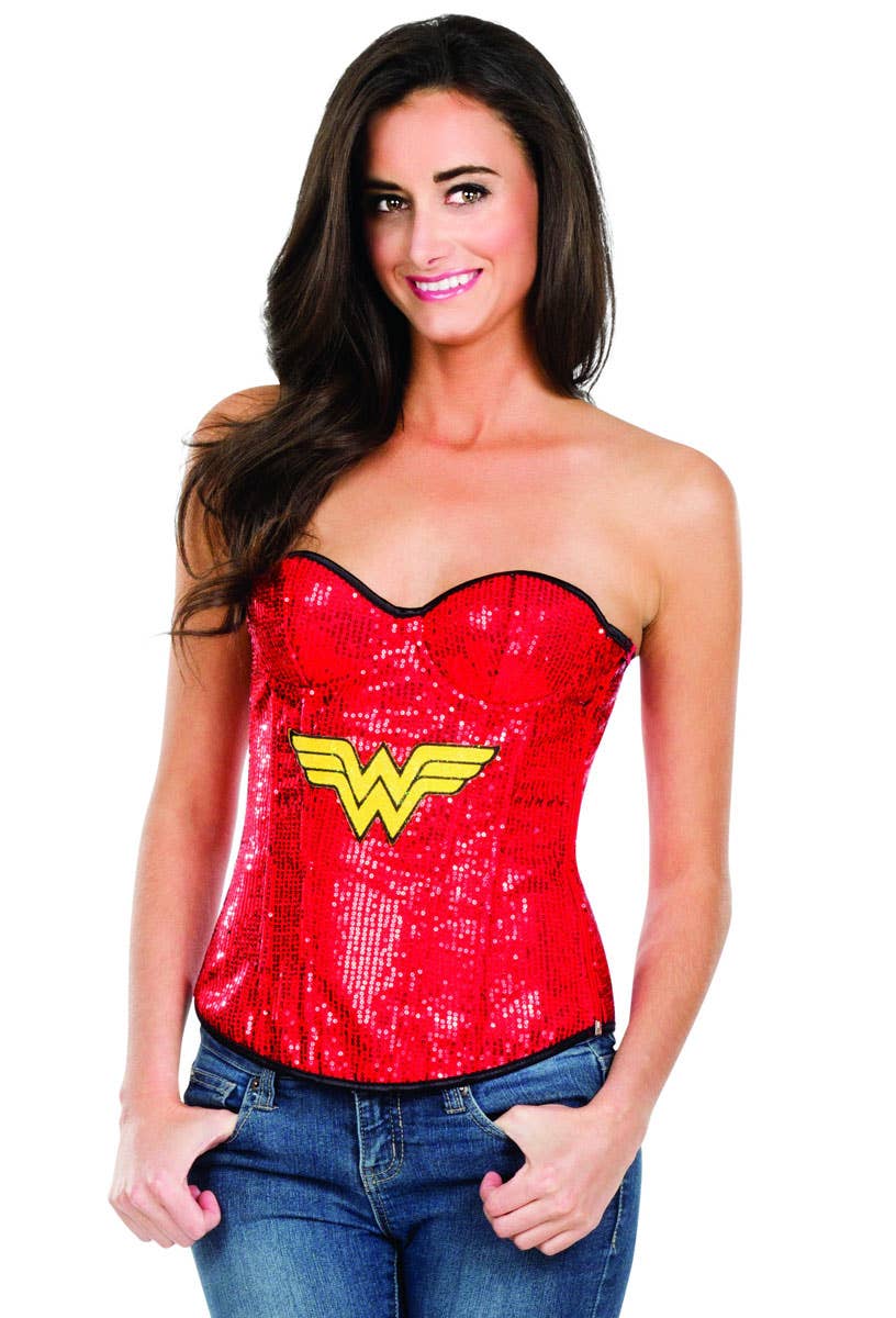 Buy Sequinned Red Wonder Woman Sexy Costume Corset - MyDeal Australia