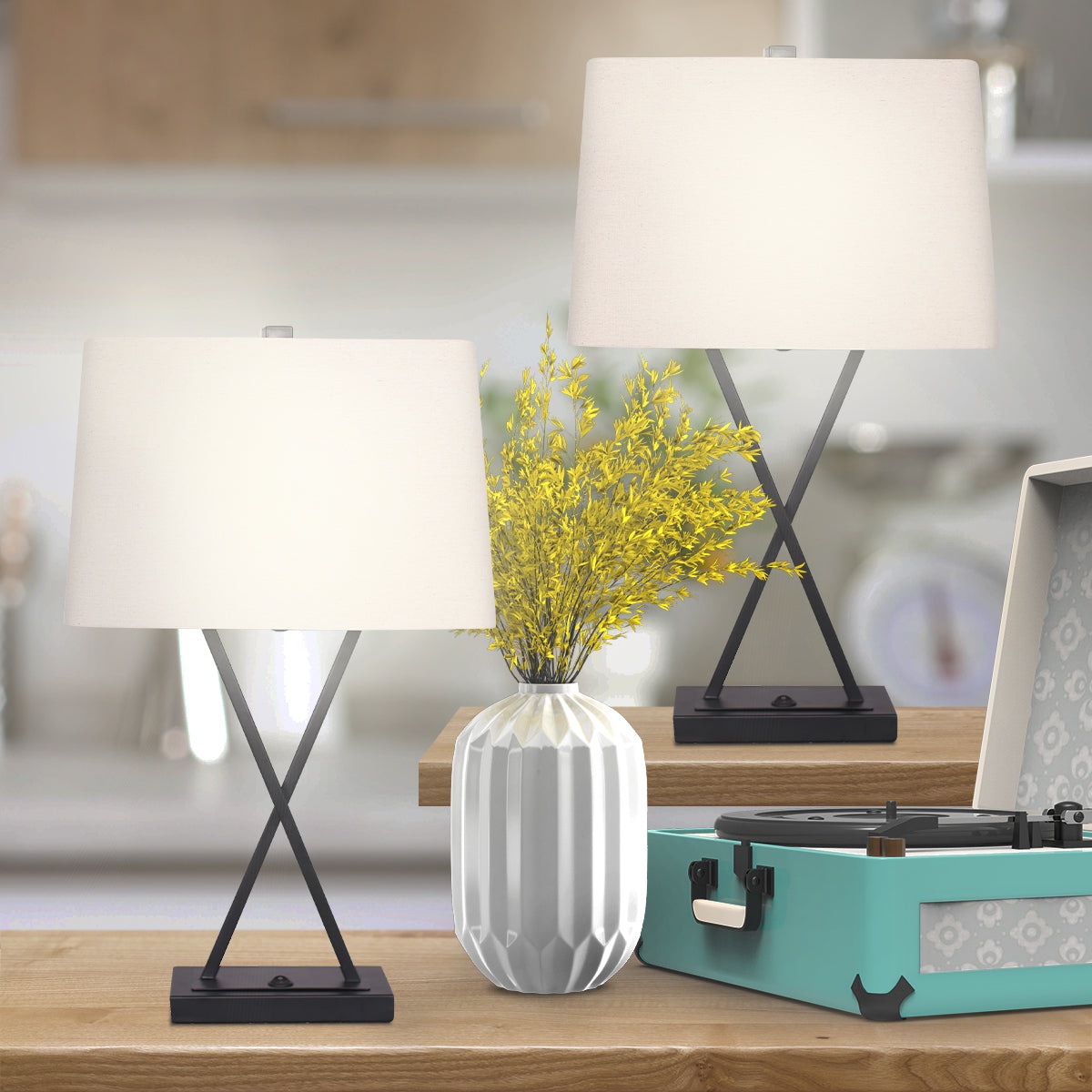 Buy Sarantino Metal Table Lamp Pair Rectangular Shade X Stand - MyDeal ...