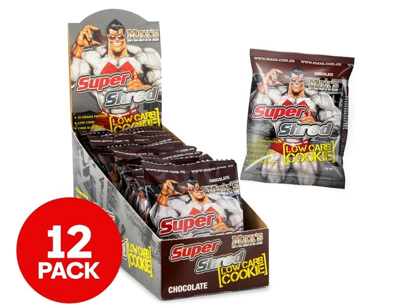 Buy 12 x Max's Super Shred Low Carb Cookie 75g - Chocolate - MyDeal ...