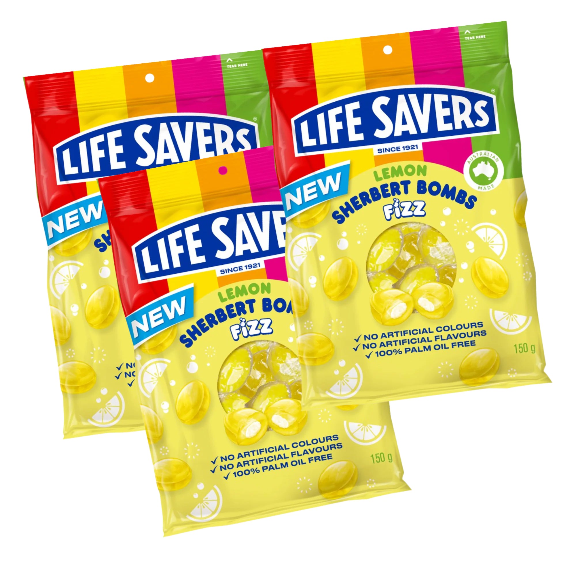 Buy Life Savers Lemon Sherbet Bombs Fizz - 3 Packs 150g Per Bag ...