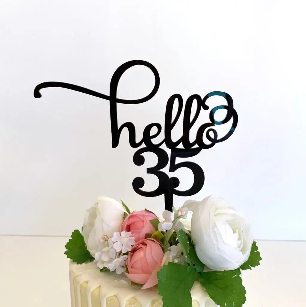 Buy Acrylic Black 'Hello 35' Birthday Cake Topper - MyDeal Australia