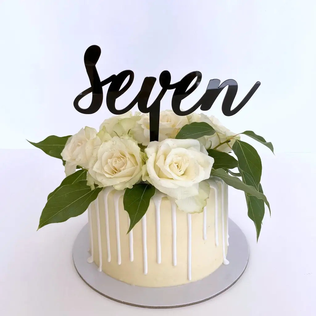 Buy Acrylic Black 'seven' Script Birthday Cake Topper - MyDeal Australia