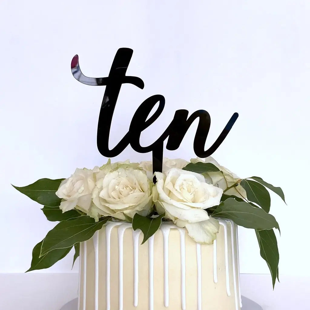 Buy Acrylic Black 'Ten' 10th Birthday Cake Topper - MyDeal Australia