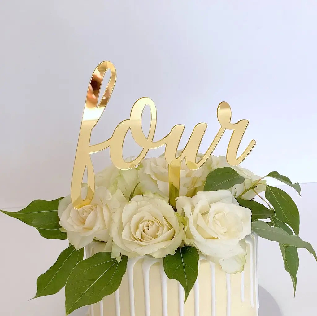 Buy Acrylic Gold 'Four' 4th Birthday Cake Topper - MyDeal Australia