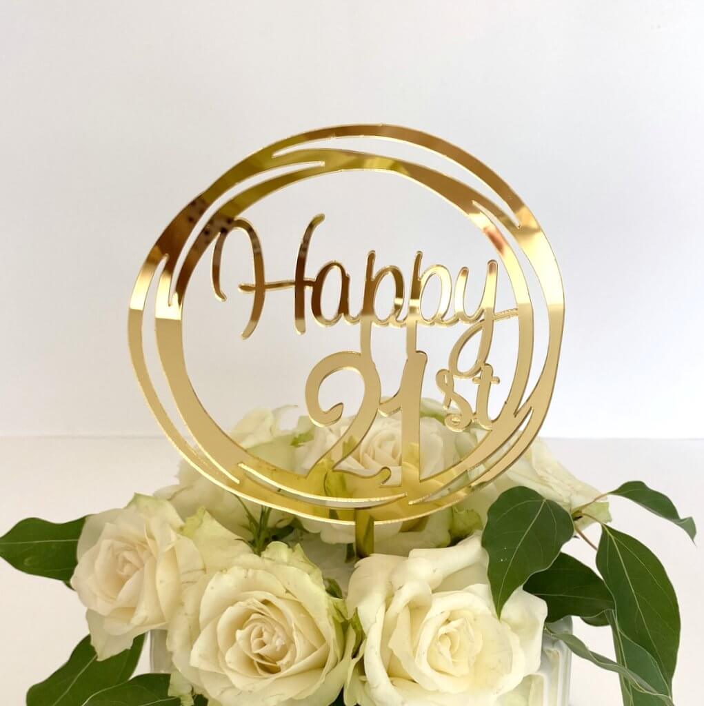 Buy Acrylic Gold Geometric 'Happy 21st' Cake Topper - MyDeal Australia