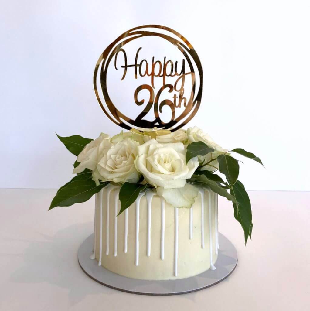 Buy Acrylic Gold Geometric 'Happy 26th' Cake Topper - MyDeal Australia