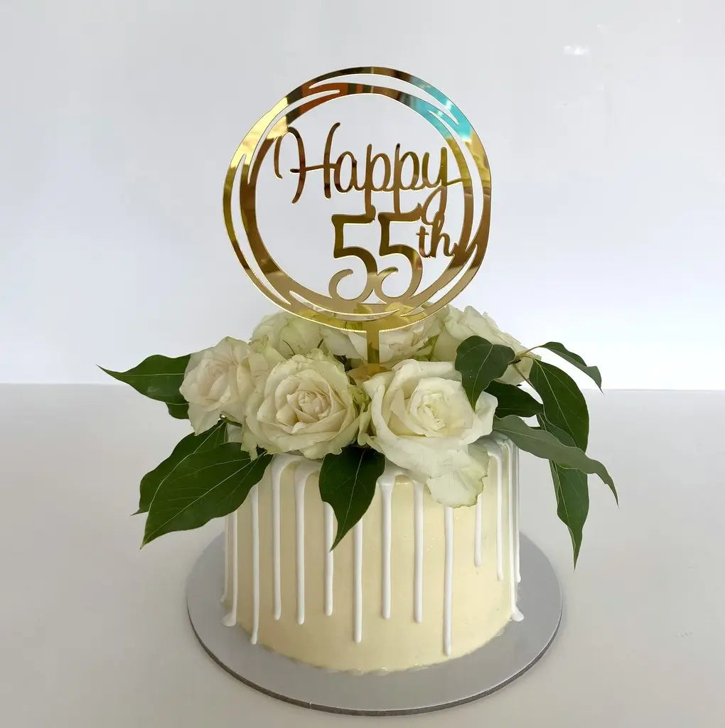 Buy Acrylic Gold Geometric 'Happy 55th' Cake Topper - MyDeal Australia