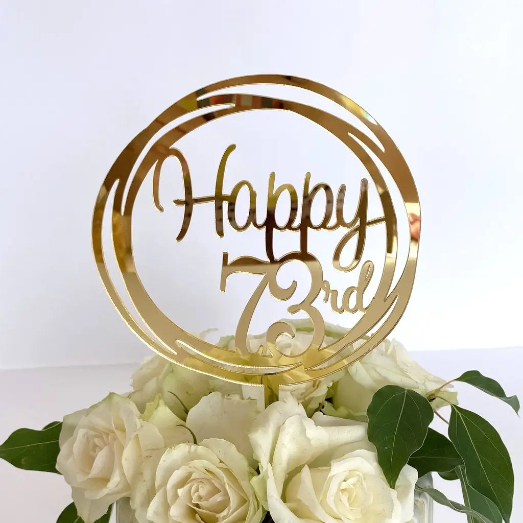 Buy Acrylic Gold Geometric 'Happy 73rd' Cake Topper - MyDeal Australia