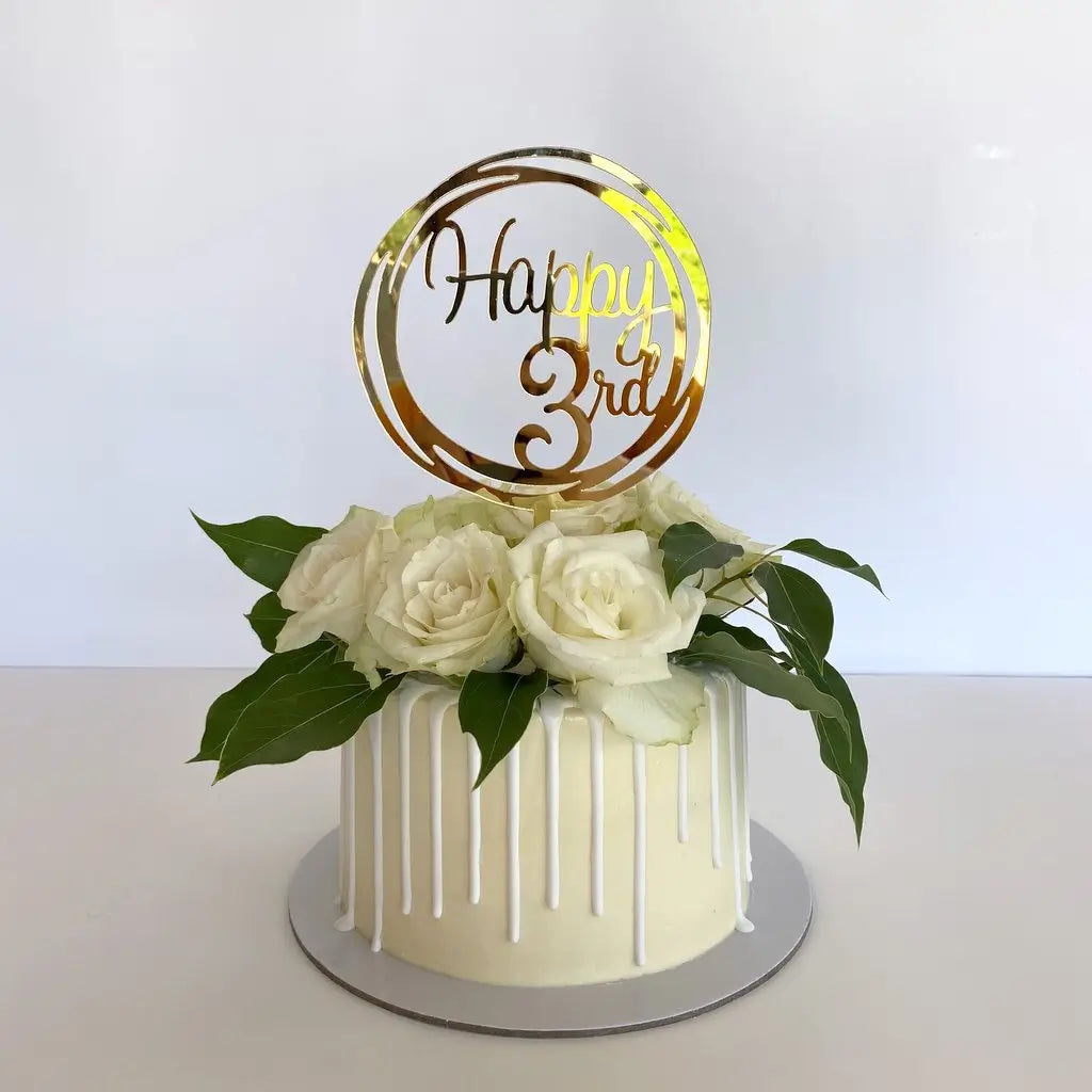 Buy Acrylic Gold 'Happy 3rd' Geometric Cake Topper - MyDeal Australia