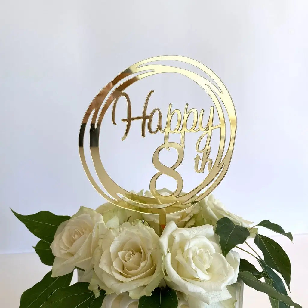 Buy Acrylic Gold 'Happy 8th' Geometric Cake Topper - MyDeal Australia