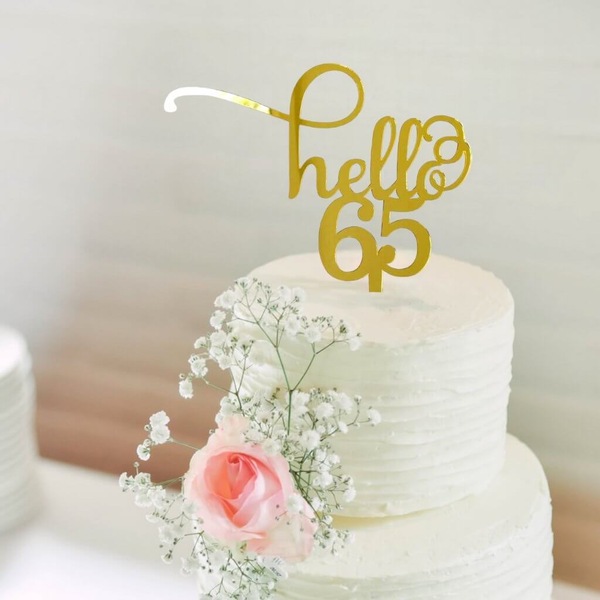Buy Acrylic Gold 'Hello 65' Birthday Cake Topper - MyDeal Australia