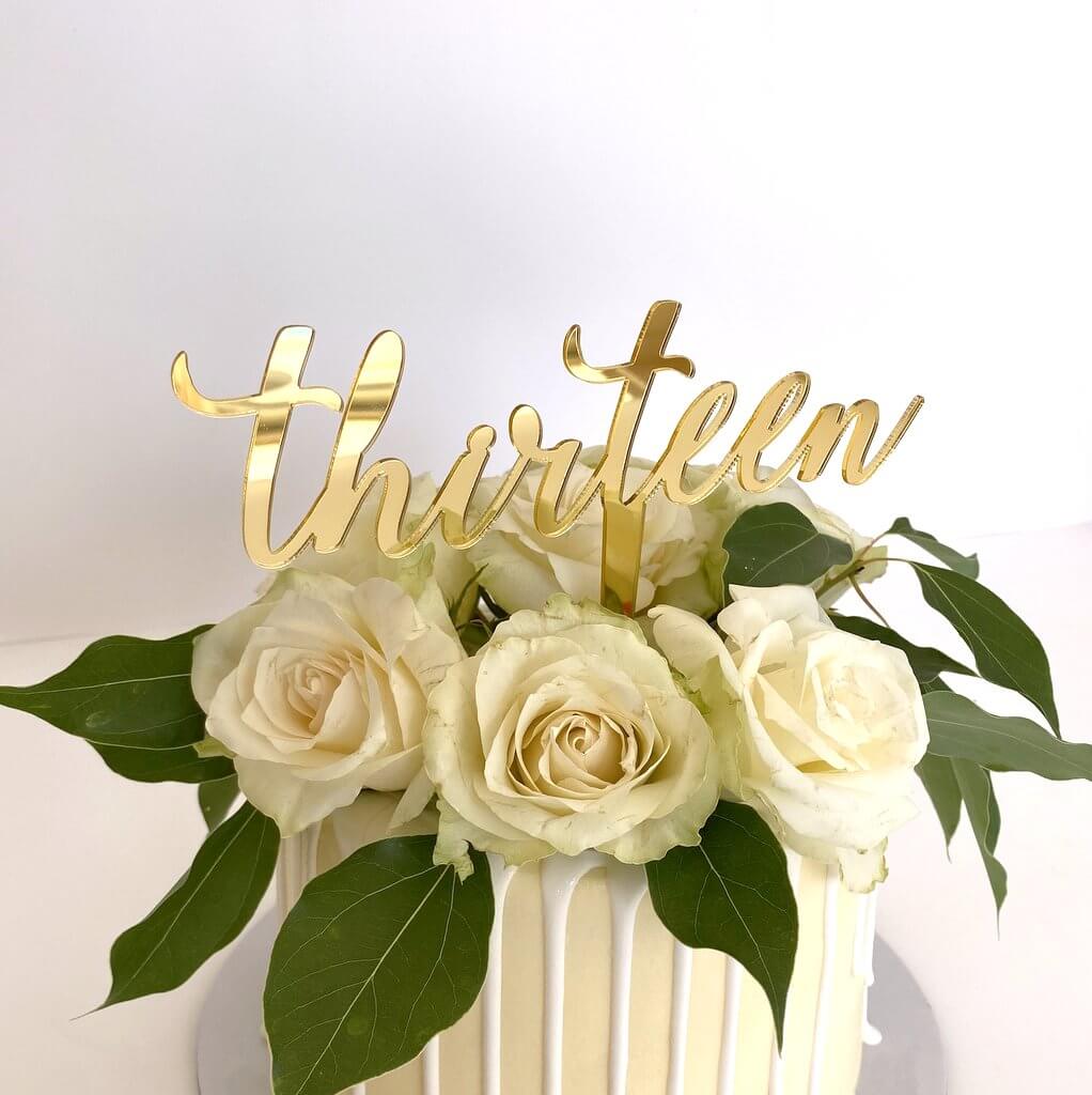 Buy Acrylic Gold 'Thirteen' Birthday Cake Topper - MyDeal Australia