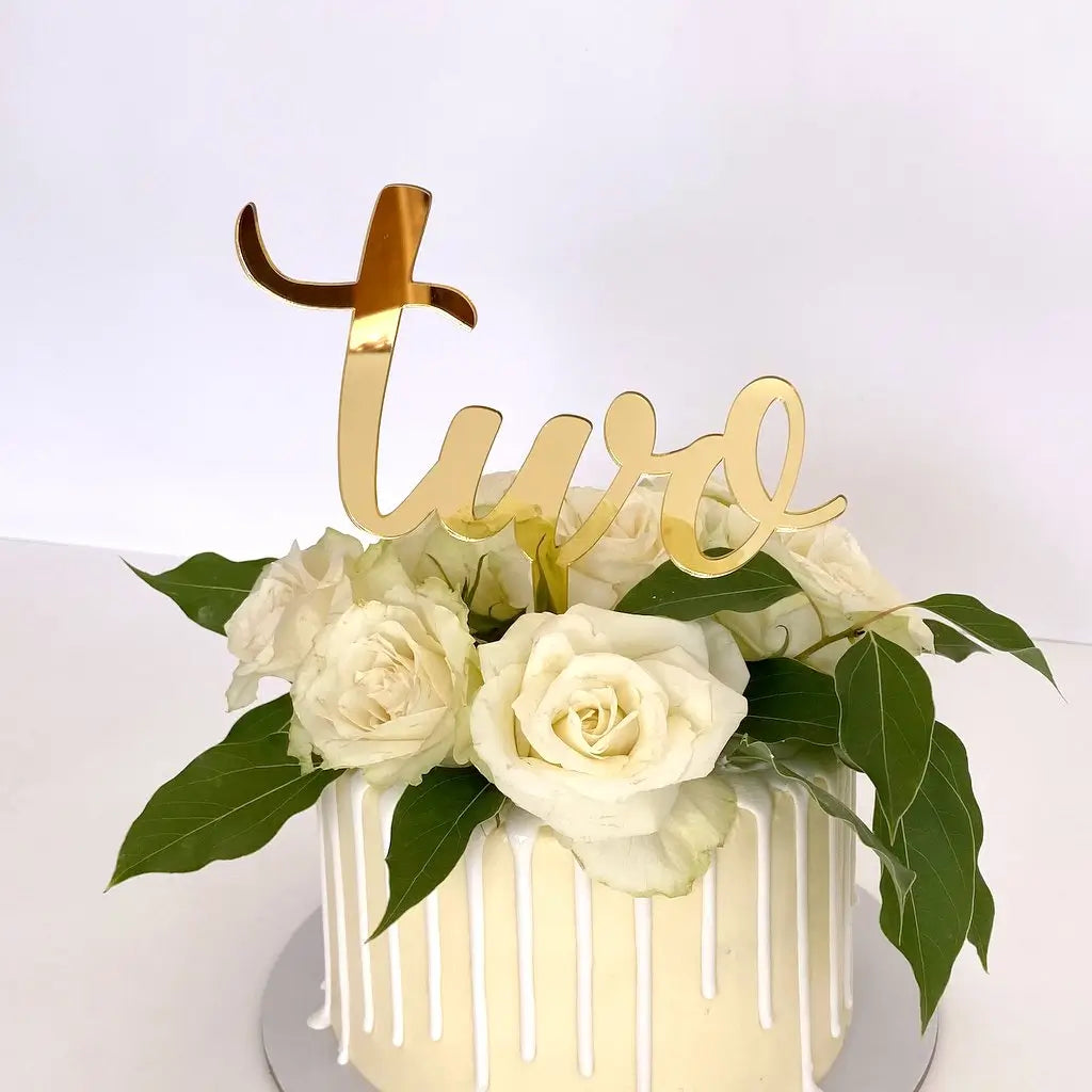 Buy Acrylic Gold 'Two' 2nd Birthday Cake Topper - MyDeal Australia