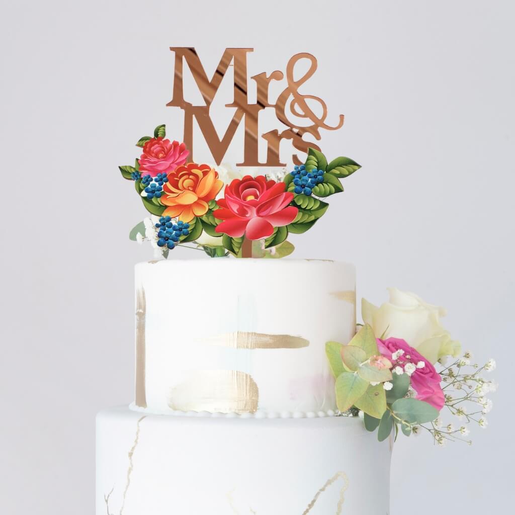 Buy Acrylic 'Mr and Mrs' Floral Wreath Cake Topper - Rose Gold - MyDeal ...