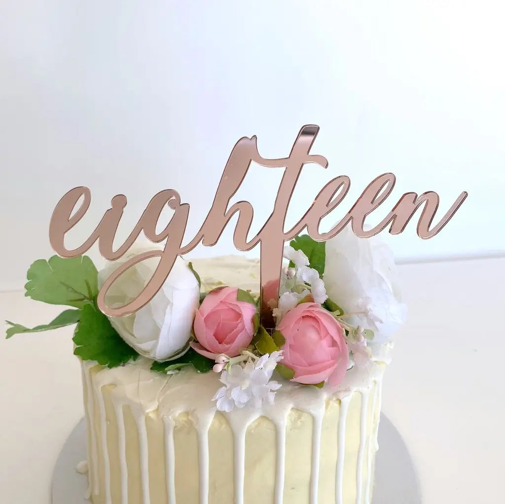 Buy Acrylic Rose Gold 'eighteen' Birthday Cake Topper - MyDeal Australia