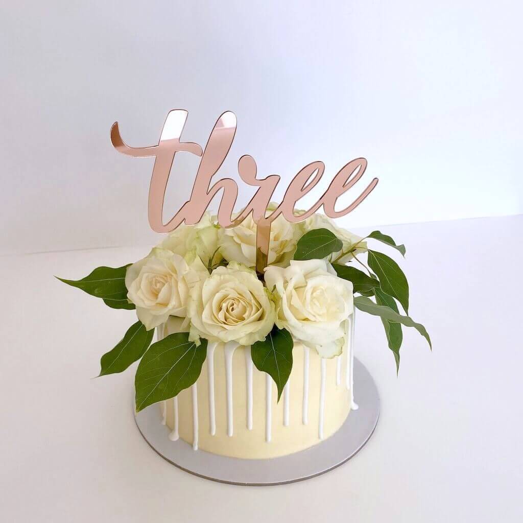 Buy Acrylic Rose Gold 'Three' 3rd Birthday Cake Topper - MyDeal Australia