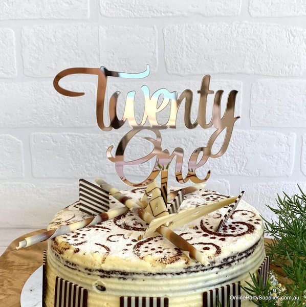 Buy Acrylic Rose Gold 'Twenty One' Cake Topper - MyDeal Australia