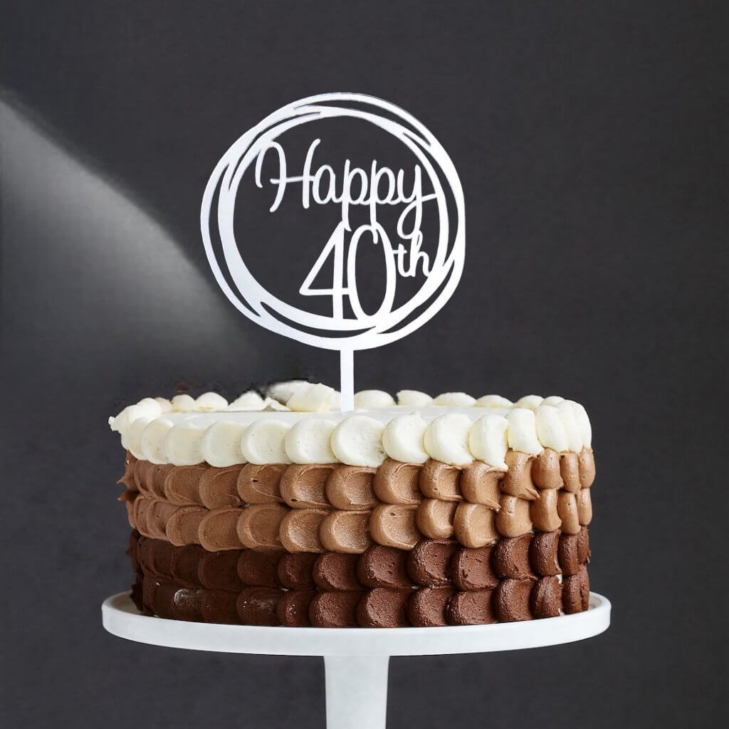 Buy Acrylic Silver Geometric 'Happy 40th' Cake Topper - MyDeal Australia