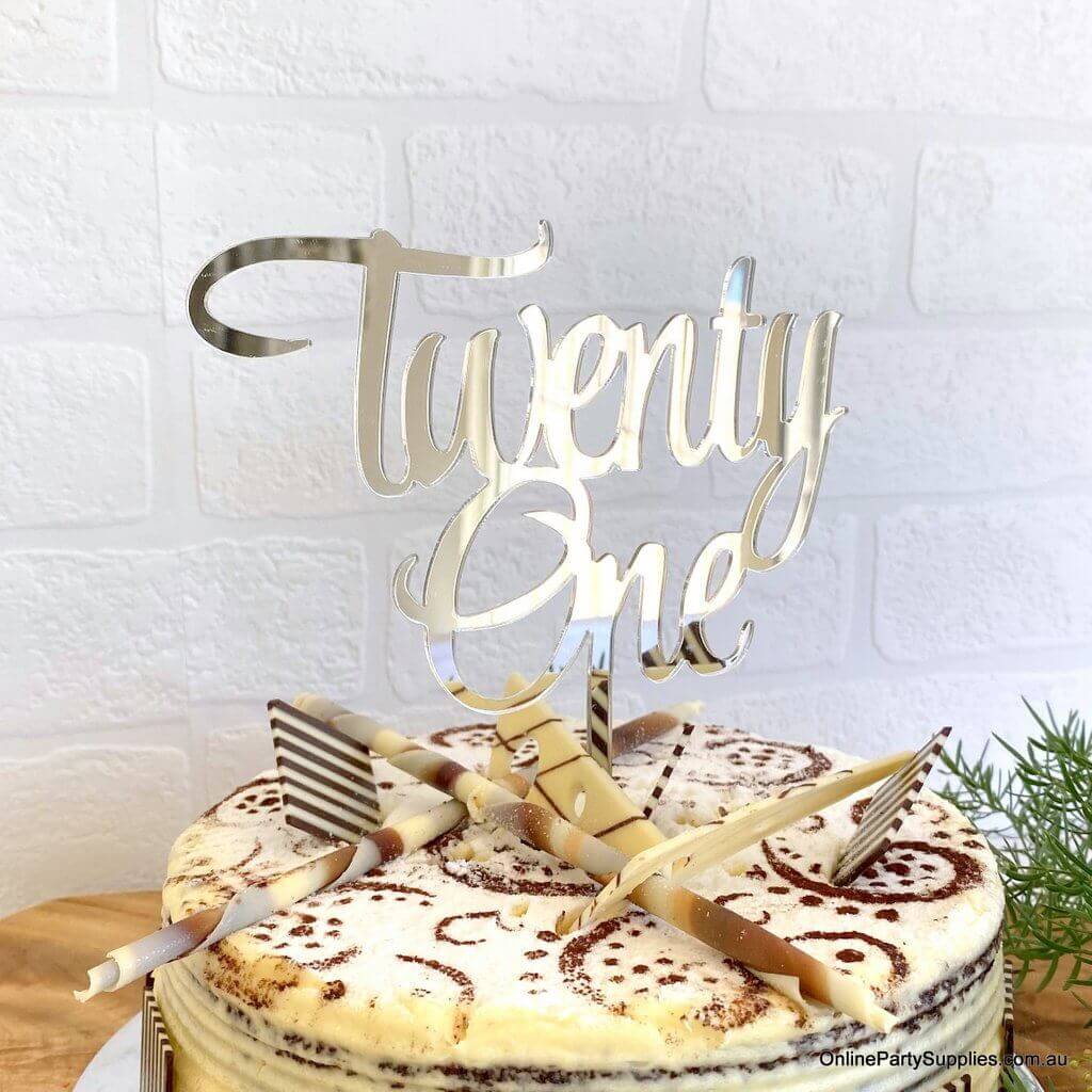 Buy Acrylic Silver Mirror 'Twenty One' Cake Topper - MyDeal Australia
