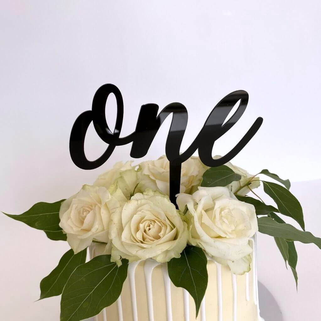 Buy Black Acrylic 'One' Script Birthday Cake Topper - MyDeal Australia