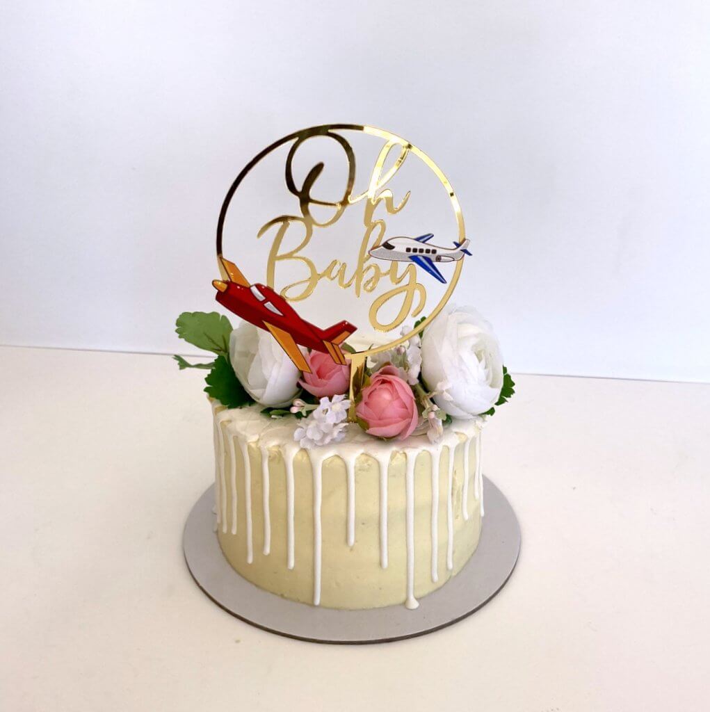Buy Gold Mirror Acrylic Oh Baby Airplane Loop Cake Topper - MyDeal ...