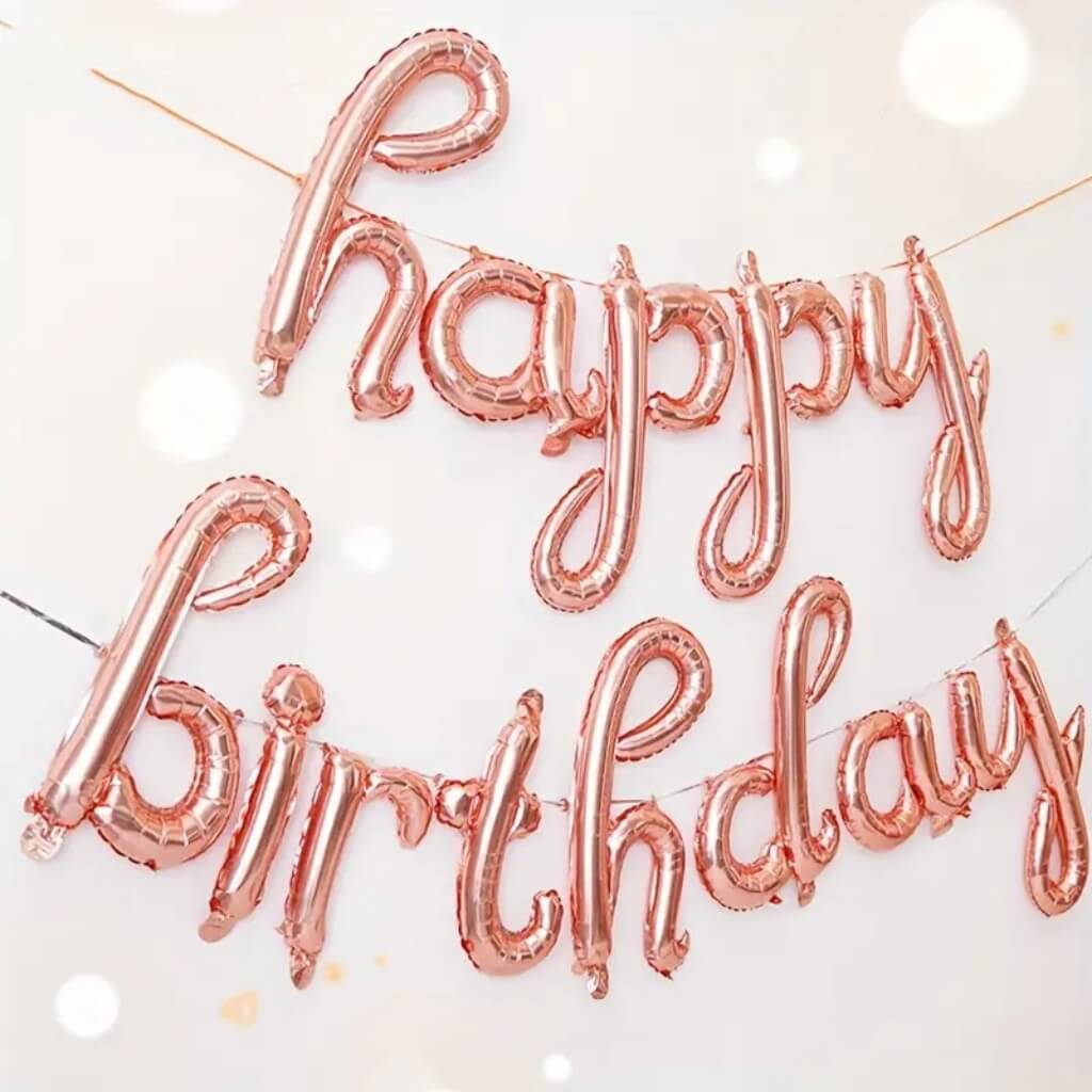 Buy Rose Gold happy birthday Cursive Letter Balloon Banner - MyDeal ...